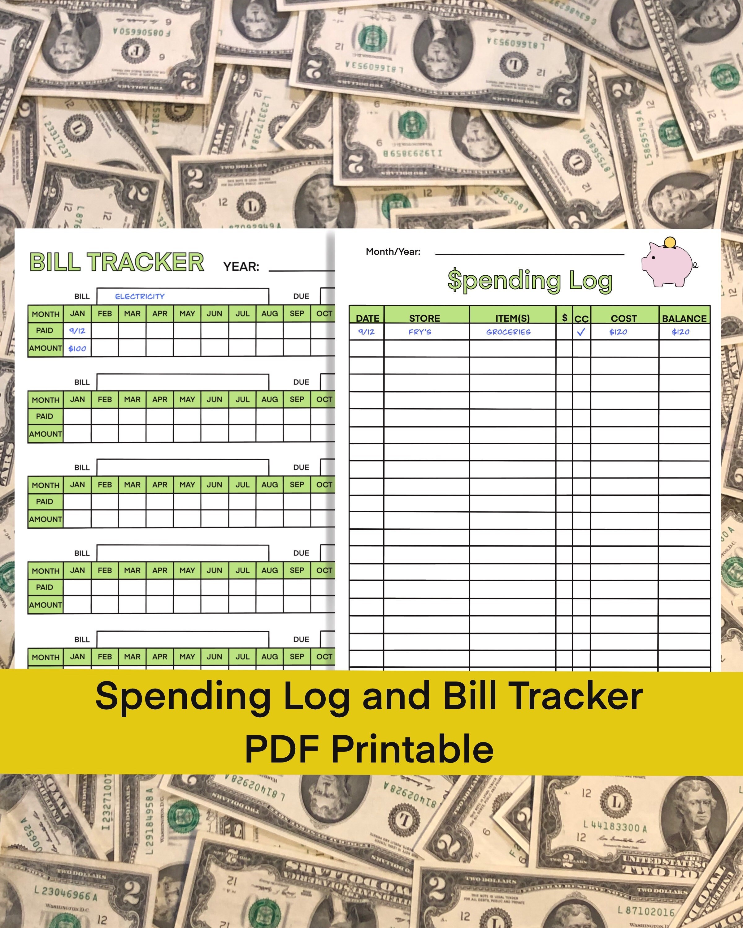 Spending Log and Bill Tracker Printable Finances Budget - Etsy