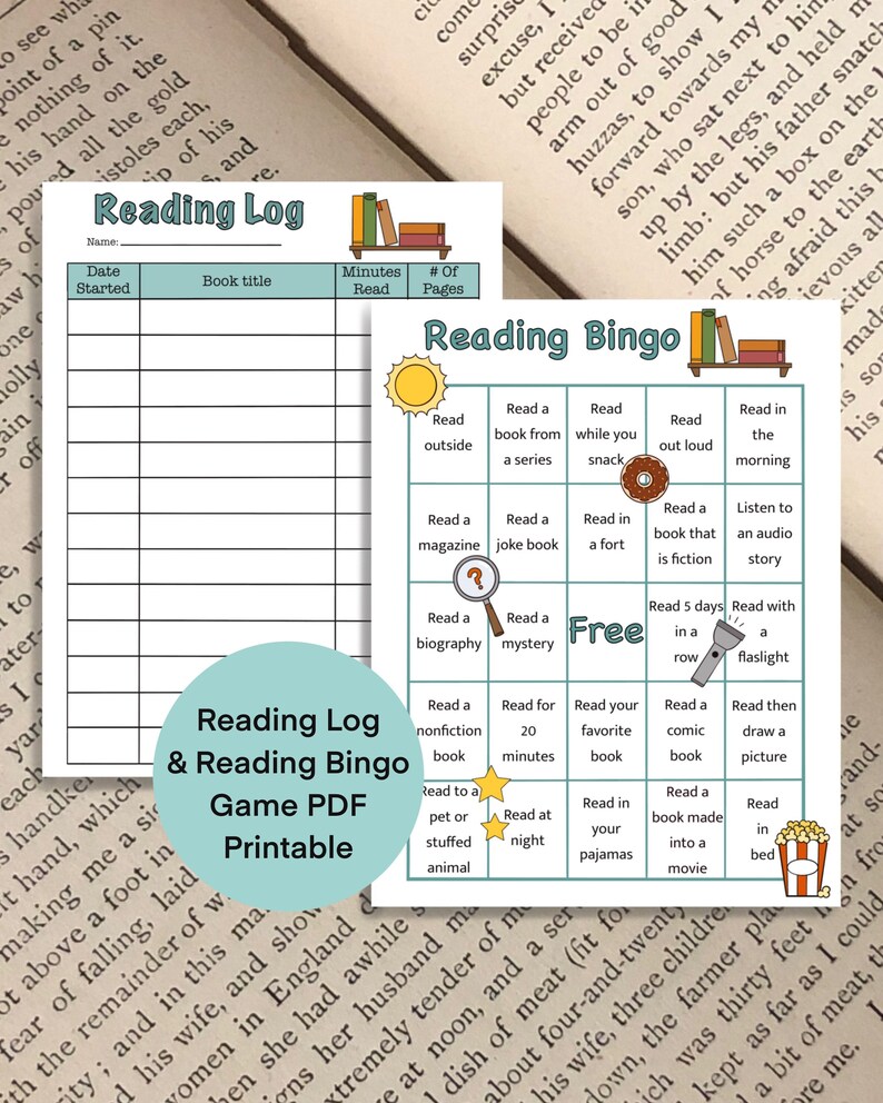 Reading Bingo Game and Reading Log Printable Activity, Challenge, Book ...