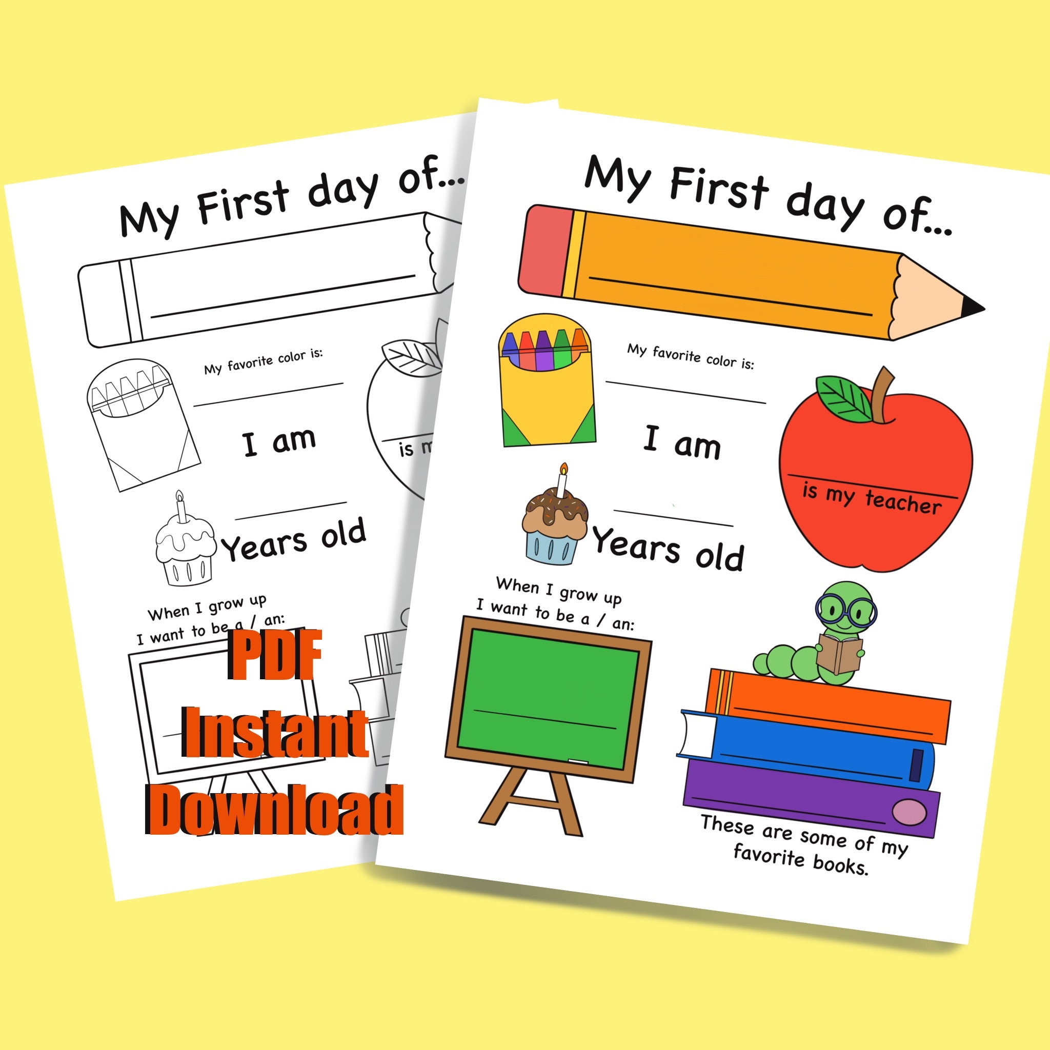 My First Day of School PDF, Printable, Worksheet, Activity - Etsy