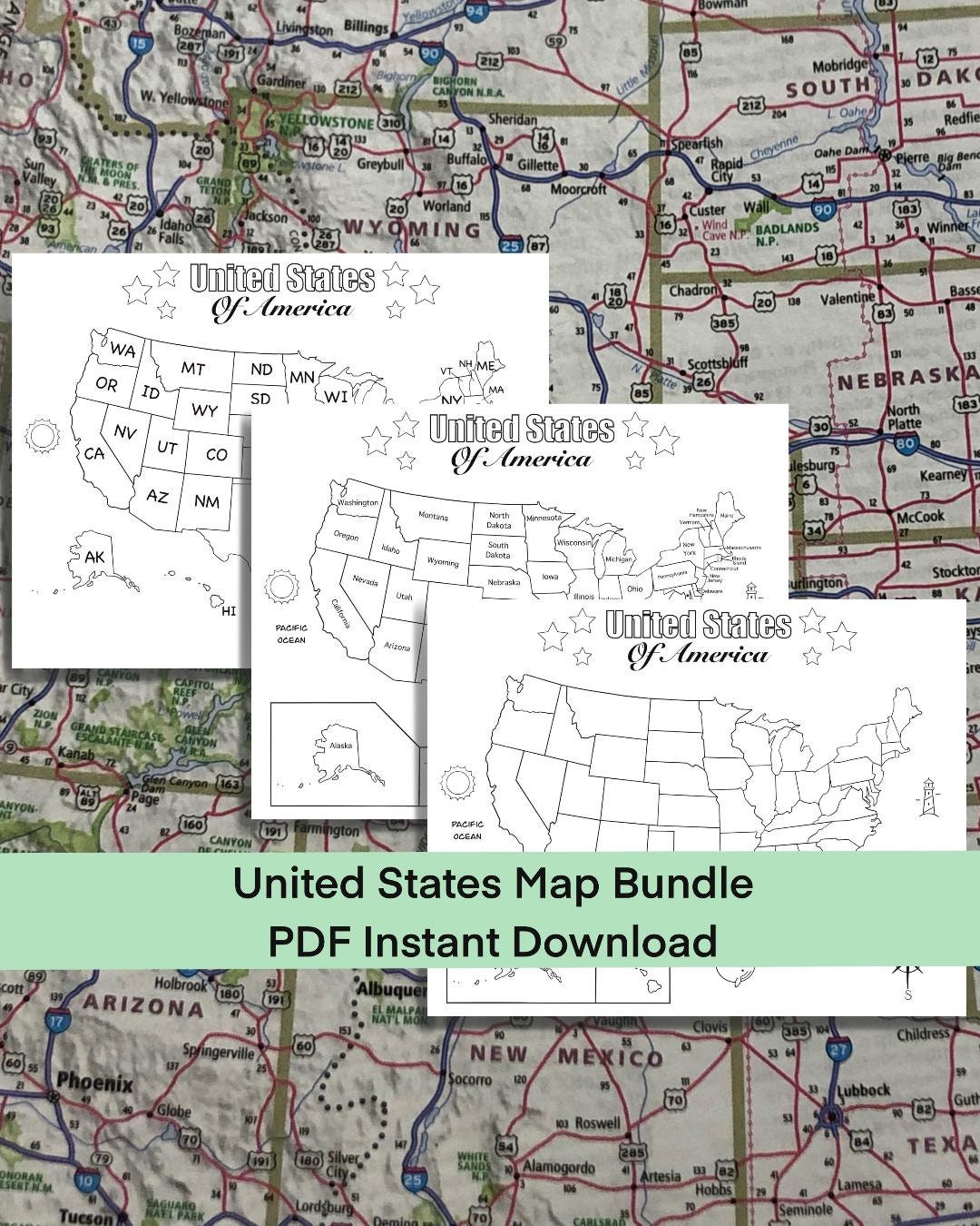 United States of America Map Bundle Printable Digital Download, Social ...
