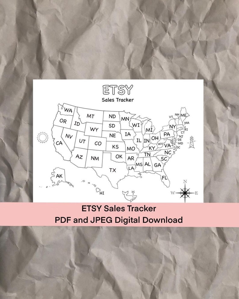 Etsy Sales Tracker Printable Map Instant Download Coloring - Etsy