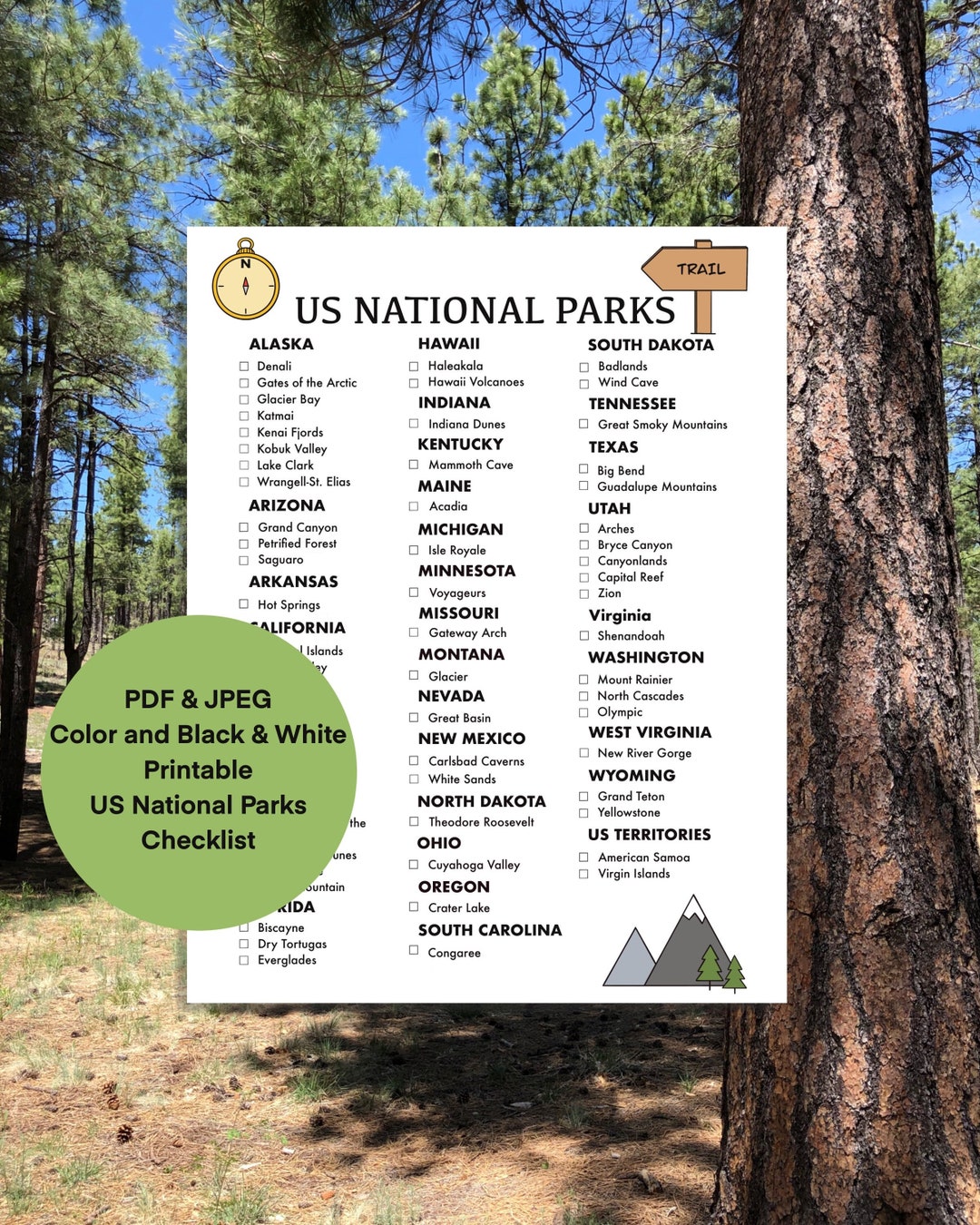 63 US National Parks Printable Checklist Bucketlist Travel, Hike ...