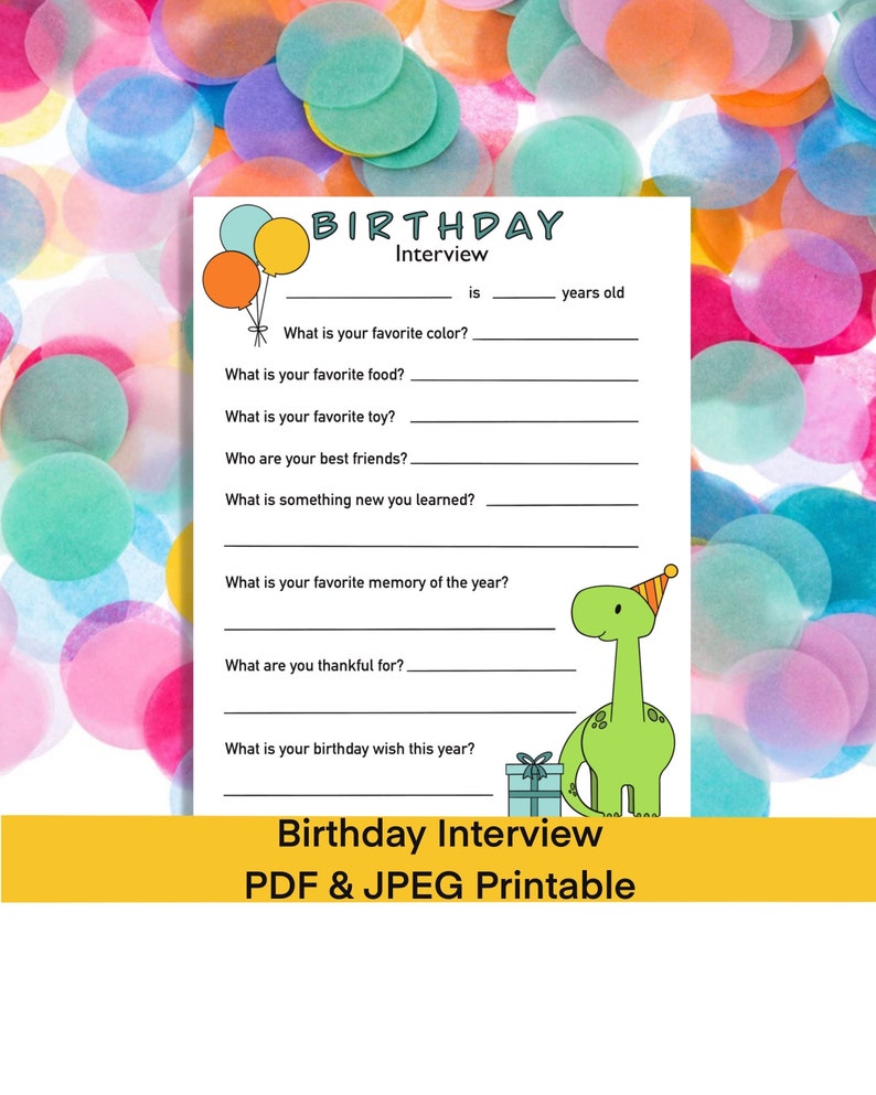 Birthday Interview Printable Dinosaur Theme Questions - Etsy