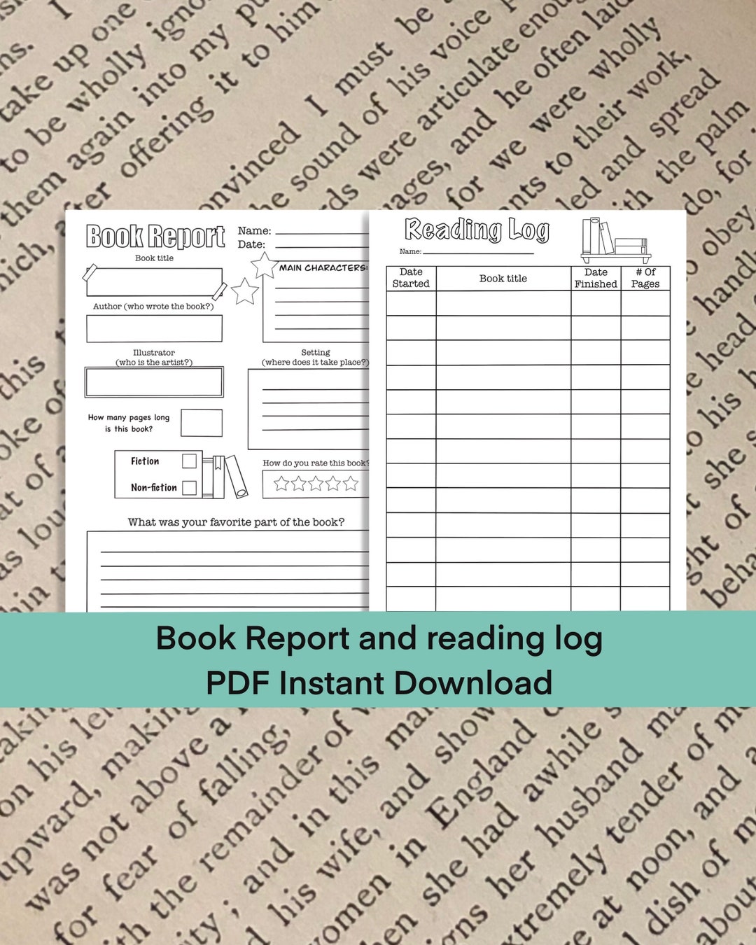 Book Report and Reading Log PDF Instant Download, Worksheet, Activity ...