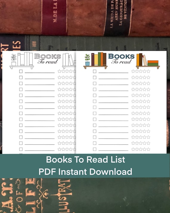 Book List Checklist Book Log Digital Download Instant - Etsy