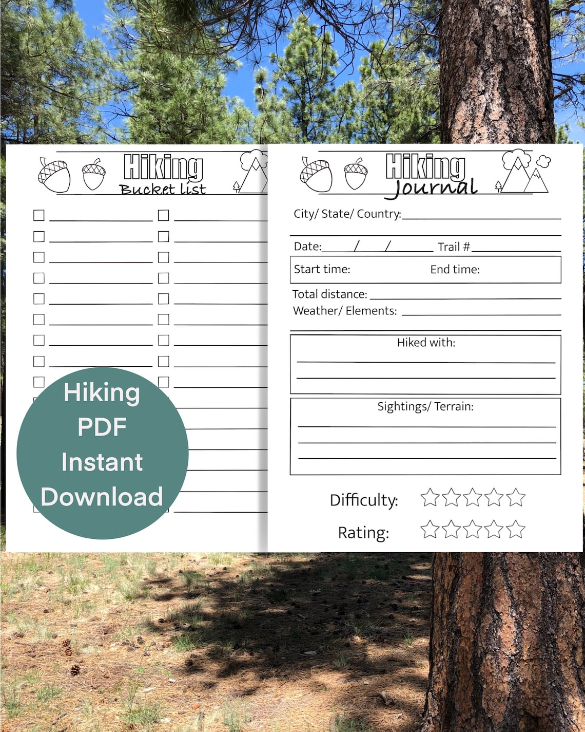 Hiking Journal / Log, and Hiking Bucket List PDF Digital Download ...
