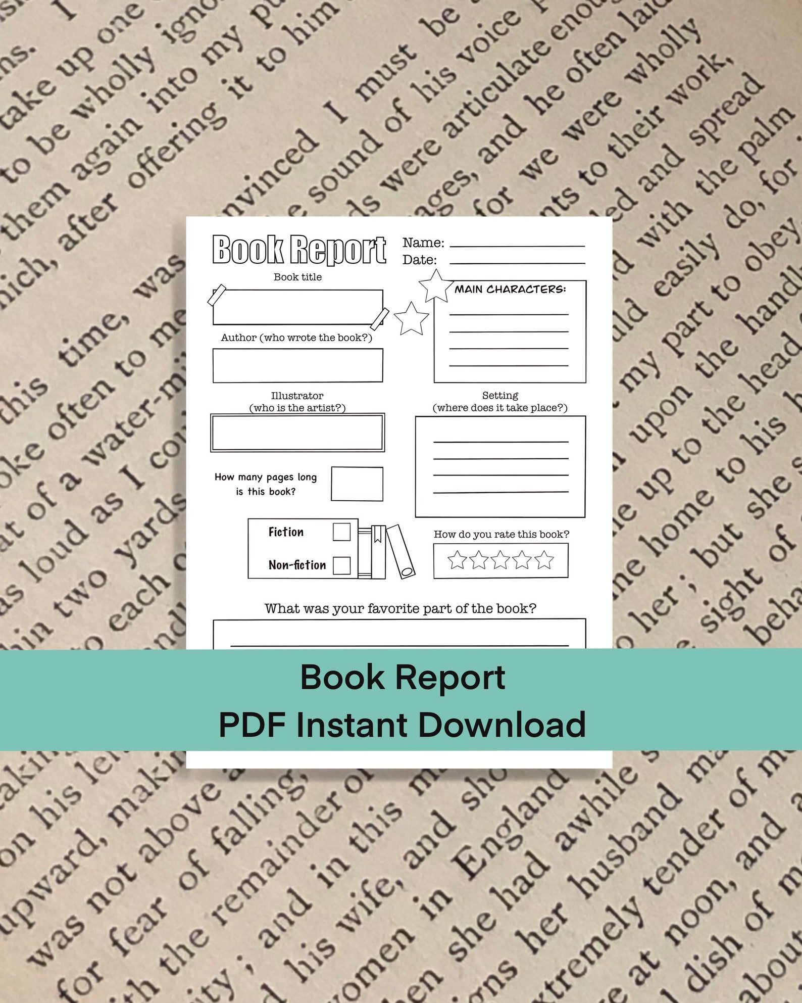 Book Report Template, Easy and Informative, PDF Instant Download ...