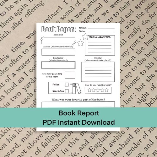 Book Report Template Easy and Informative PDF Instant - Etsy