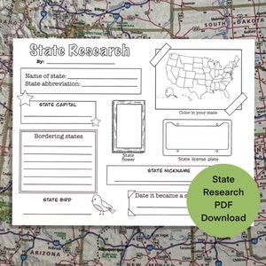 State Research PDF Printable Digital Download, Activity, Geography, Map ...