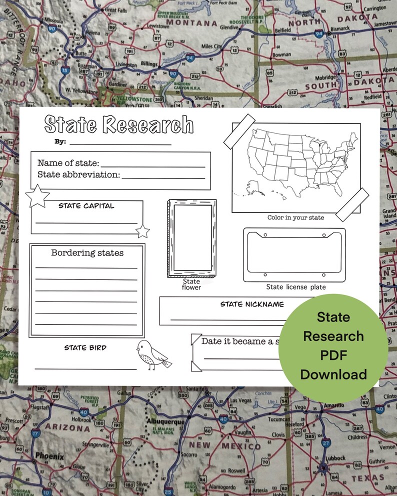 State Research PDF Printable Digital Download, Activity, Geography, Map ...