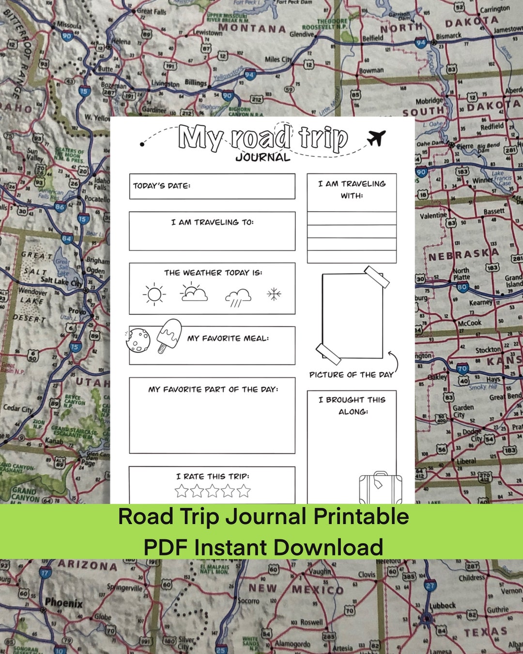 Road Trip Journal Page Printable, Vacation, Bullet Journal, Kids ...