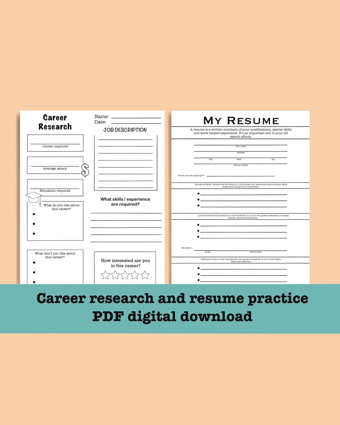 Career Research/ Exploration and Practice Resume Worksheet, Activity ...