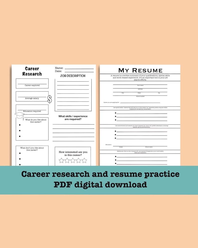 Career Research/ Exploration and Practice Resume Worksheet, Activity ...