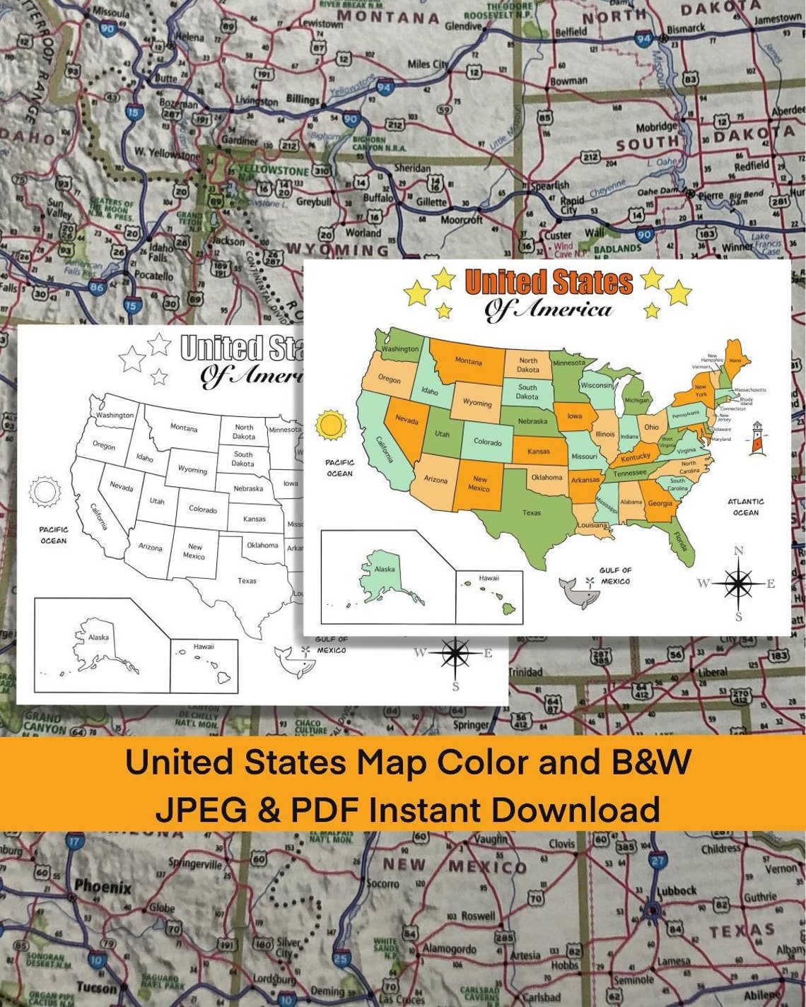 United States of America Map Printable Digital Download, Geography ...