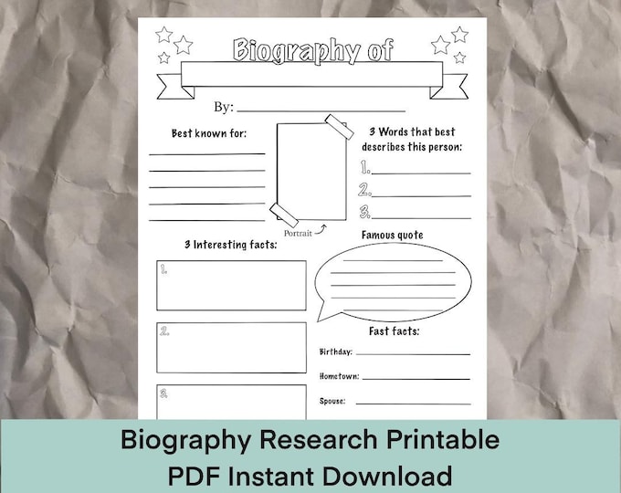 Biography Research Printable Digital Download, Educational, Homeschool ...