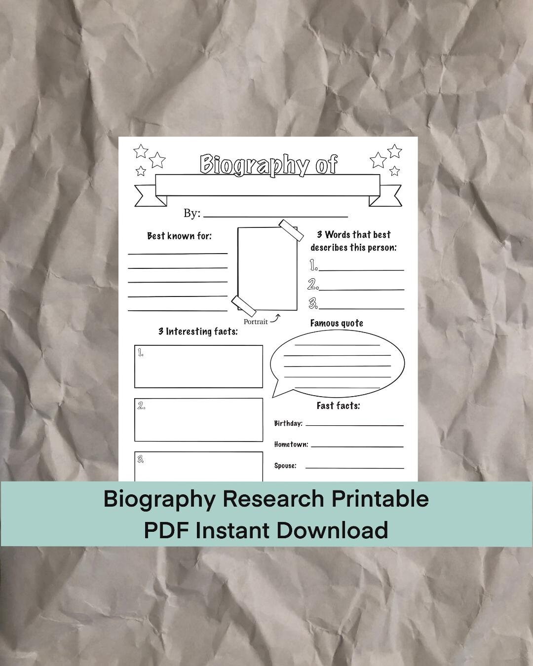Biography Research Printable Digital Download, Educational, Homeschool ...