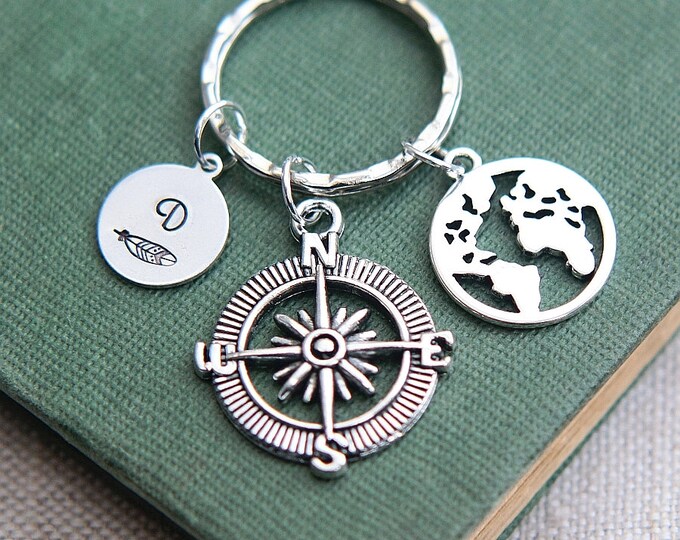 Compass Keychain, Globe Keychain, Long Distance Keychain, Compass ...