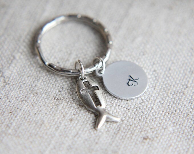 SALE Christian Fish Keychain Personalized Initial Keychain - Etsy