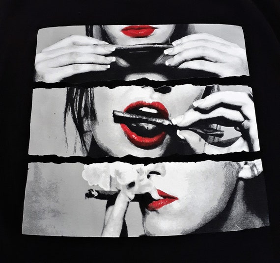 Girl Rolling Blunt Smoking Red Sexy Lips Marihuana Weed Black Etsy