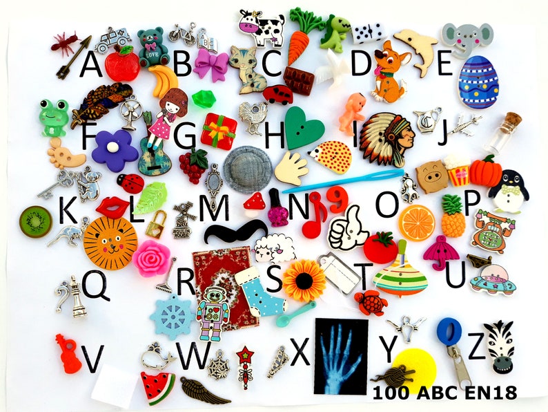 ABC 100 alphabet objects set Montessori sound box miniatures. | Etsy
