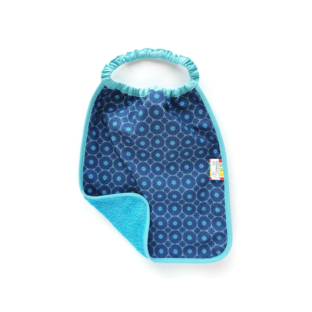 Elastic Montessori Bib Blue Flowers Spring Cotton. Adsobent Terry Cloth ...