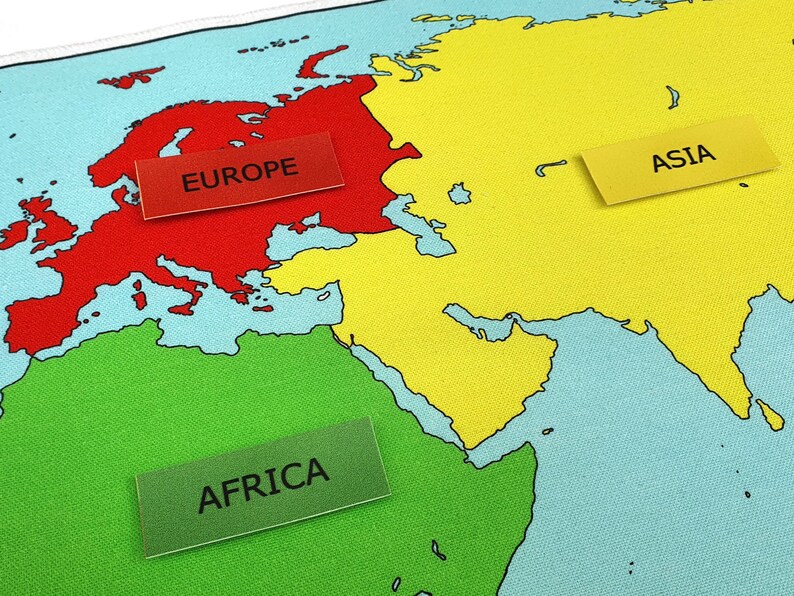 Continents Map Montessori Big Cotton Fabric World Map - Etsy
