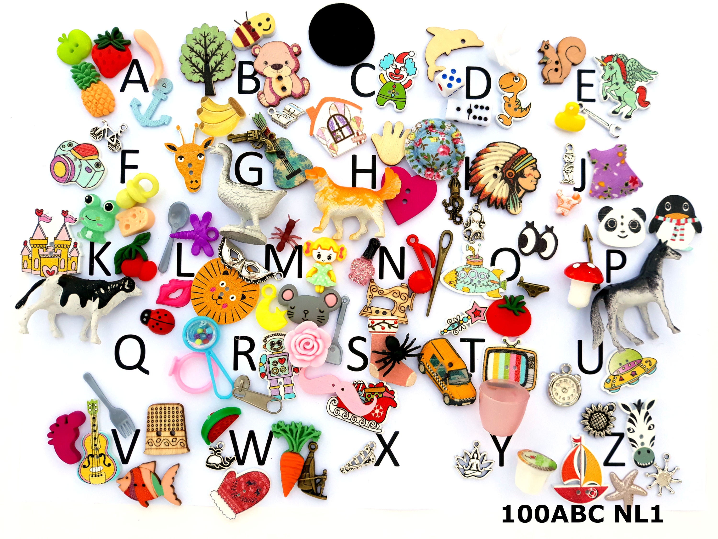 ABC 100 alphabet objects set Montessori sound box miniatures. | Etsy