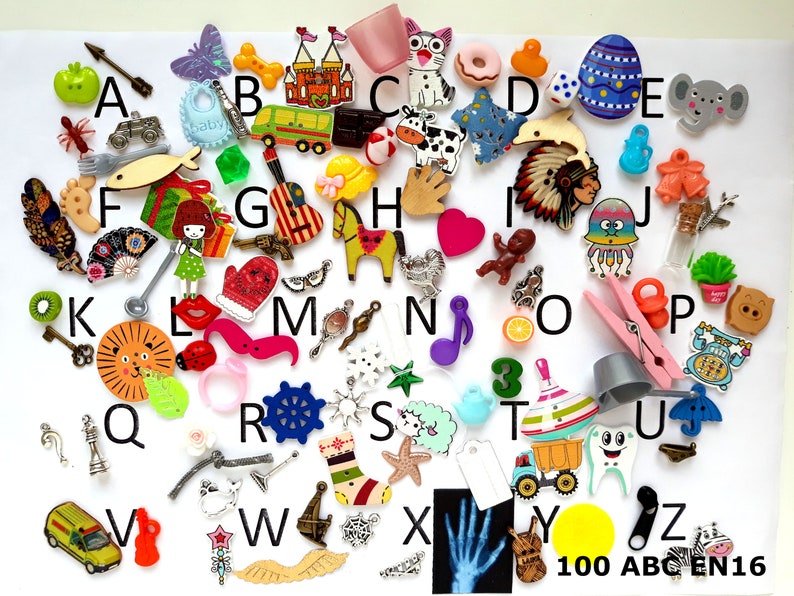 ABC 100 alphabet objects set Montessori sound box miniatures. | Etsy
