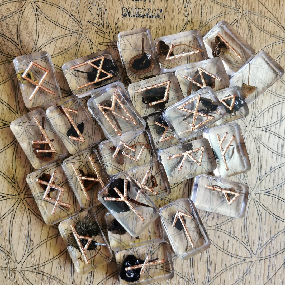 ELDER FUTHARK RUNES, Full Set of Real Mushroom Rune Stones, Crystal ...