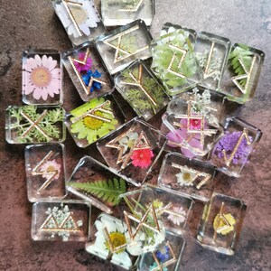ELDER FUTHARK RUNES, Full Set of Floral Rune Stones, Real Flowers ...