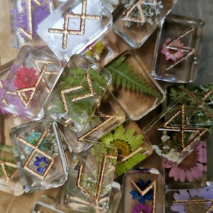 ELDER FUTHARK RUNES, Full Set of Floral Rune Stones, Real Flowers ...