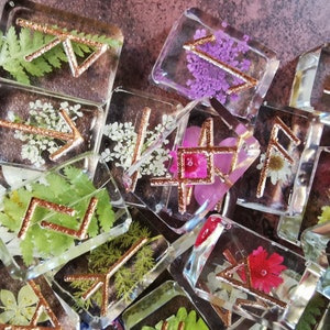 ELDER FUTHARK RUNES, Full Set of Floral Rune Stones, Real Flowers ...