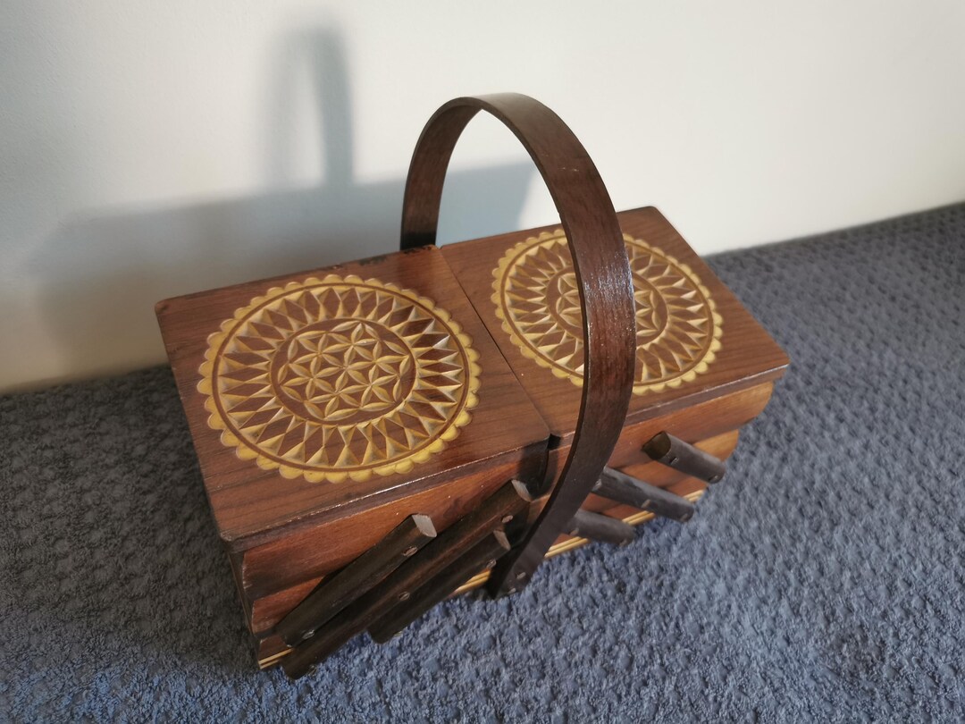 WOODEN SEWING BOX, Flower of Life, Concertina Craft or Jewellery ...