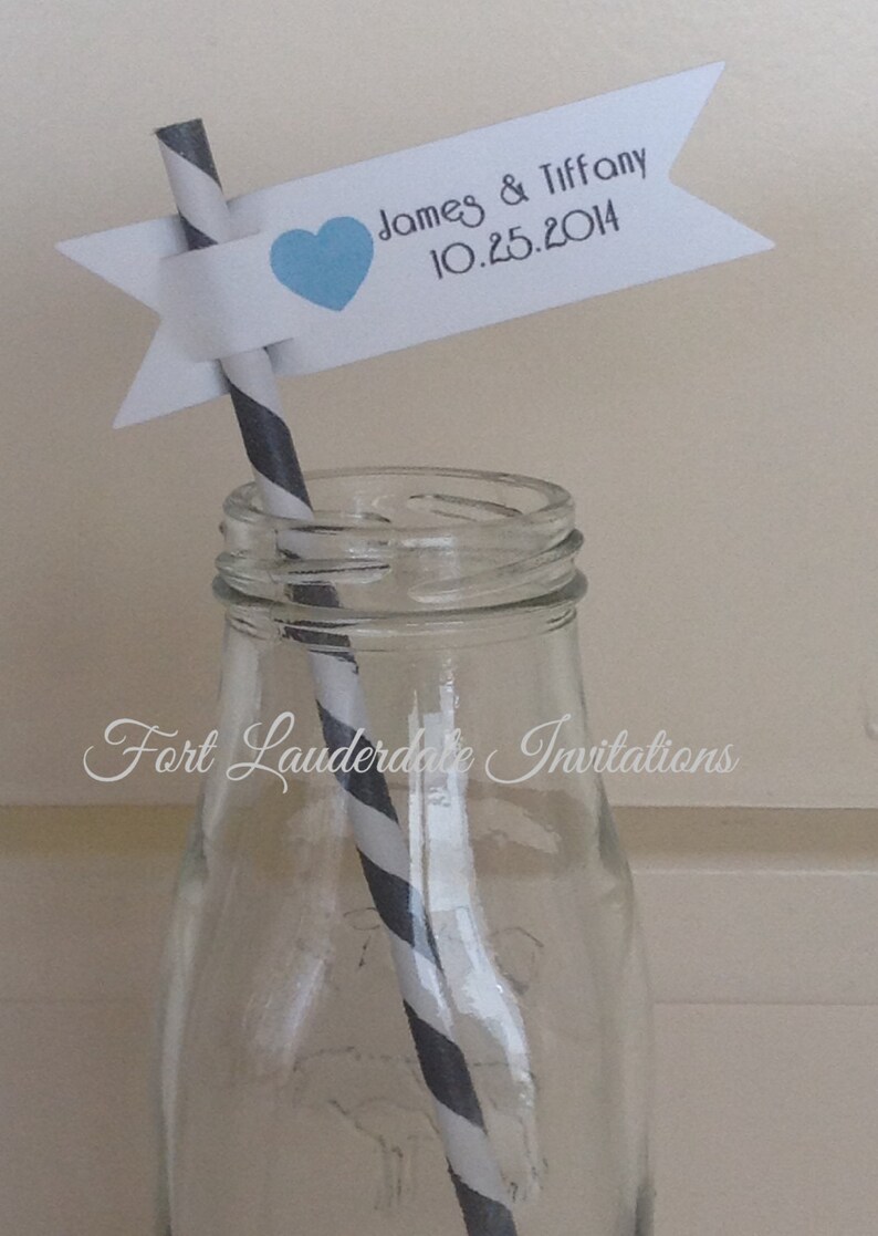 Wedding Straw Flags Personalized Straws Labels Striped - Etsy