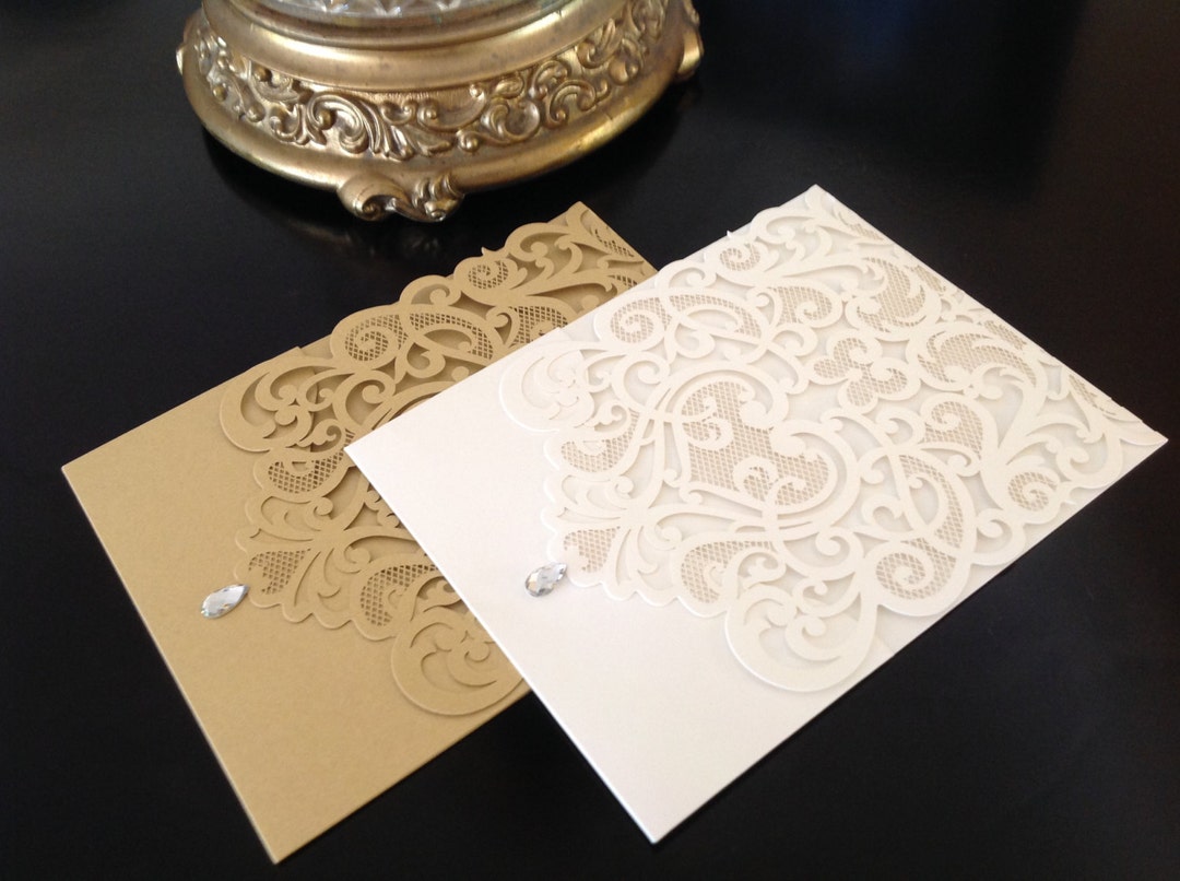 25 Laser Cut Wedding Invitation Pockets: Heart & Butterfly Lace - Etsy