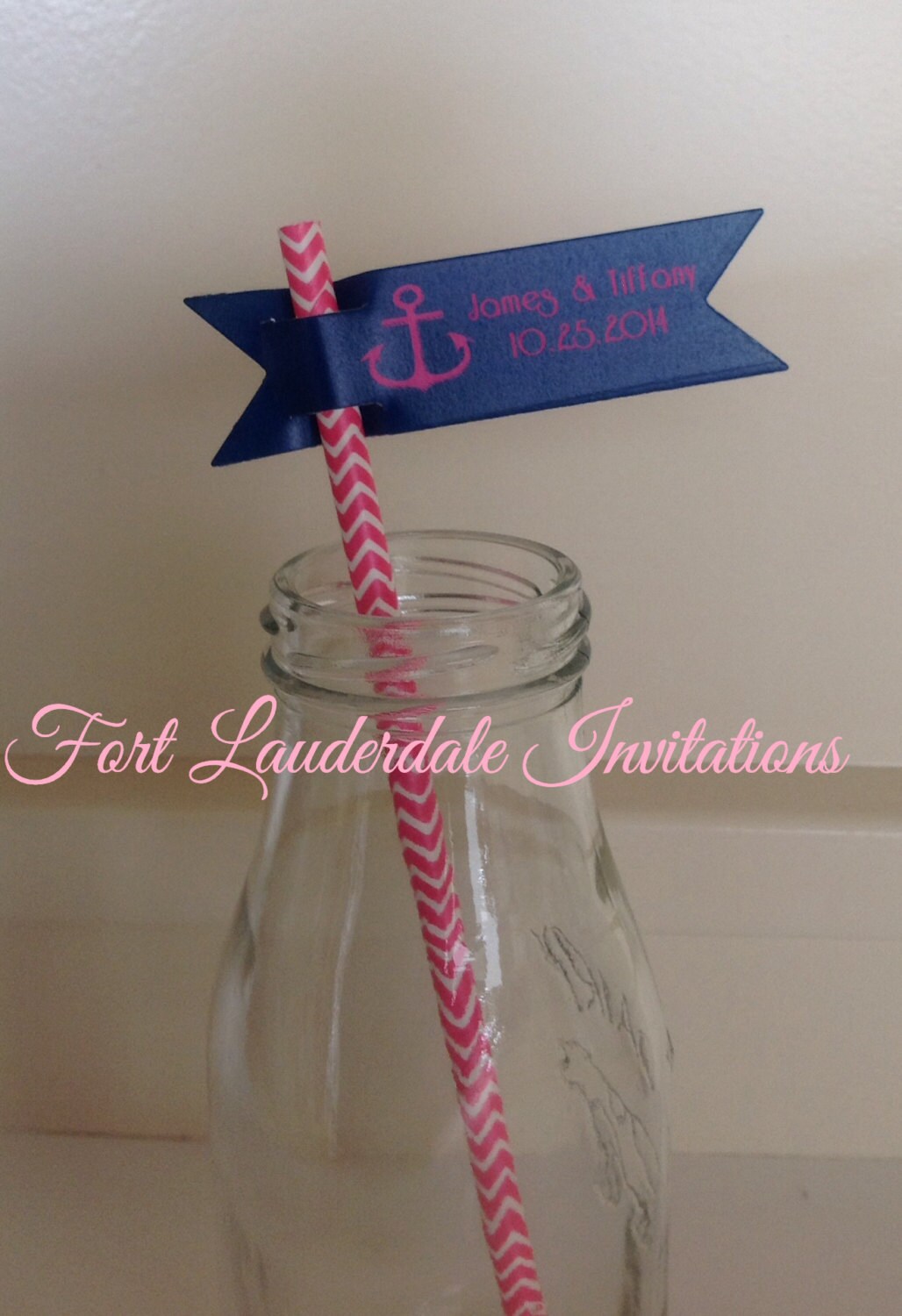 Wedding Straw Flags Personalized Straws Labels Striped | Etsy