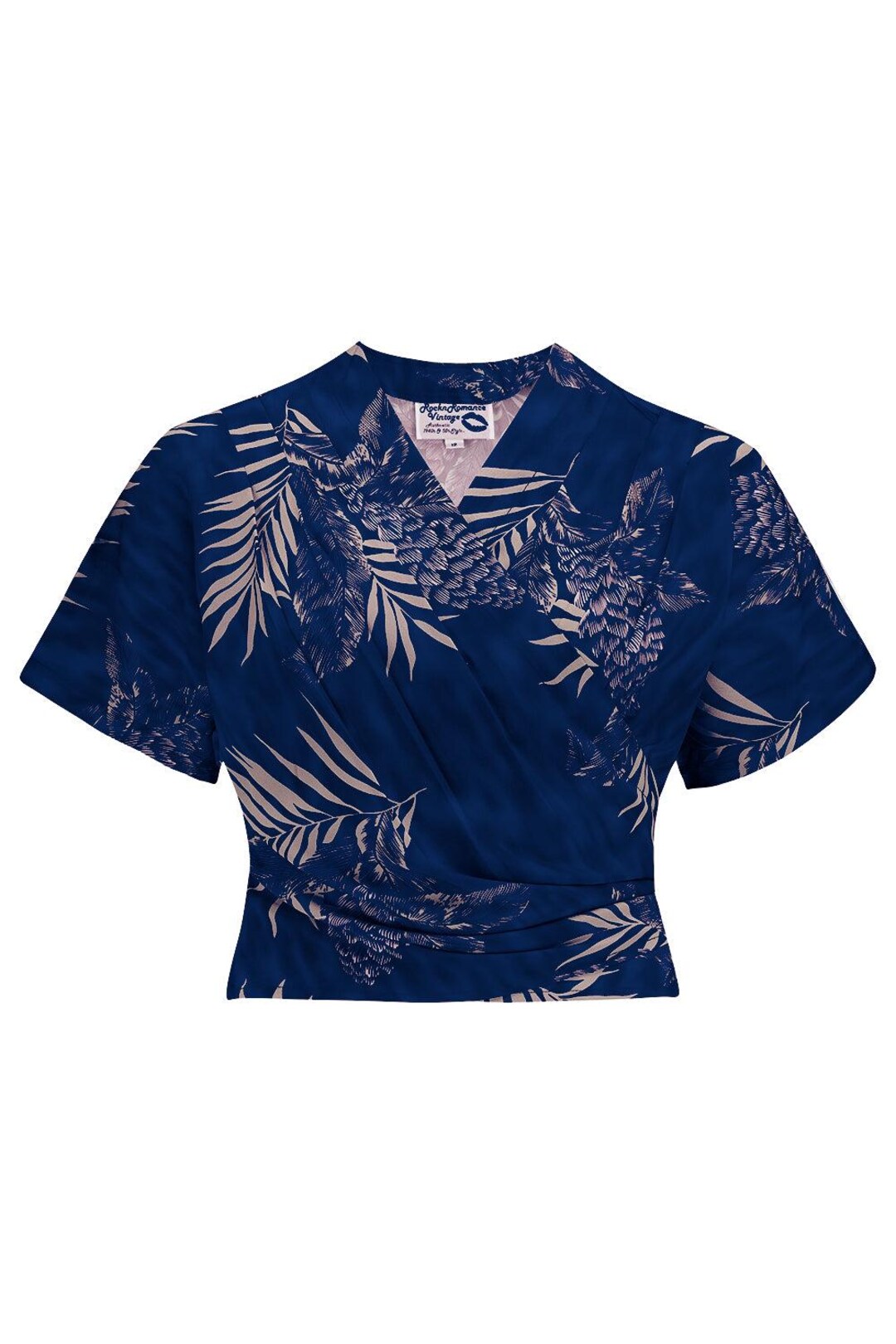 The darla Short Sleeve Wrap Blouse in Sapphire Palm Print, True Vintage ...