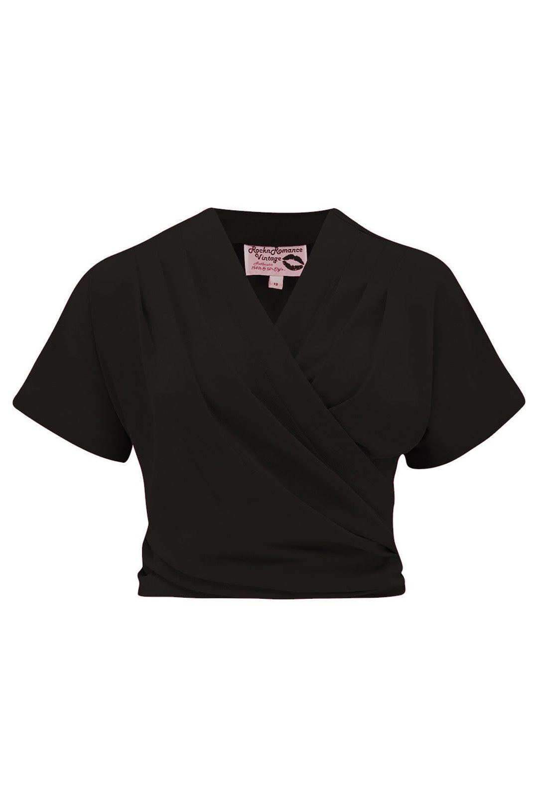 The darla Short Sleeve Wrap Blouse in Black, True Vintage Style - Etsy