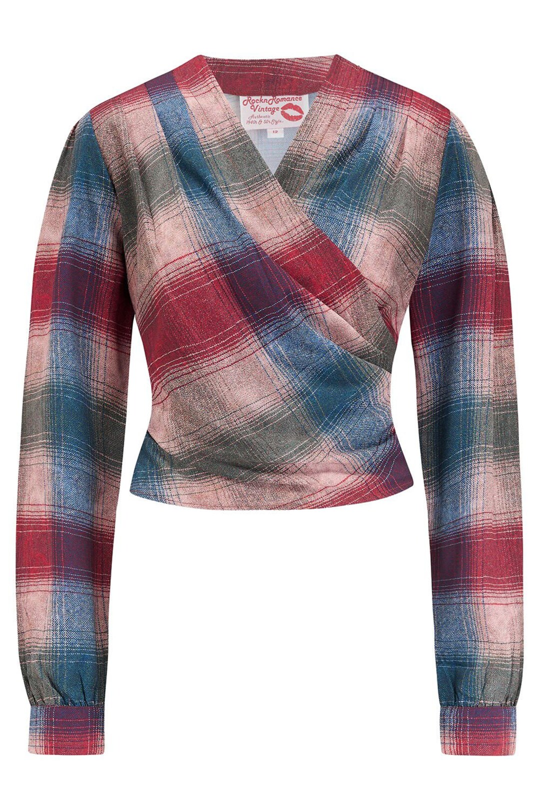 The darla Long Sleeve Wrap Blouse in Cotswold Check Print, True Vintage ...