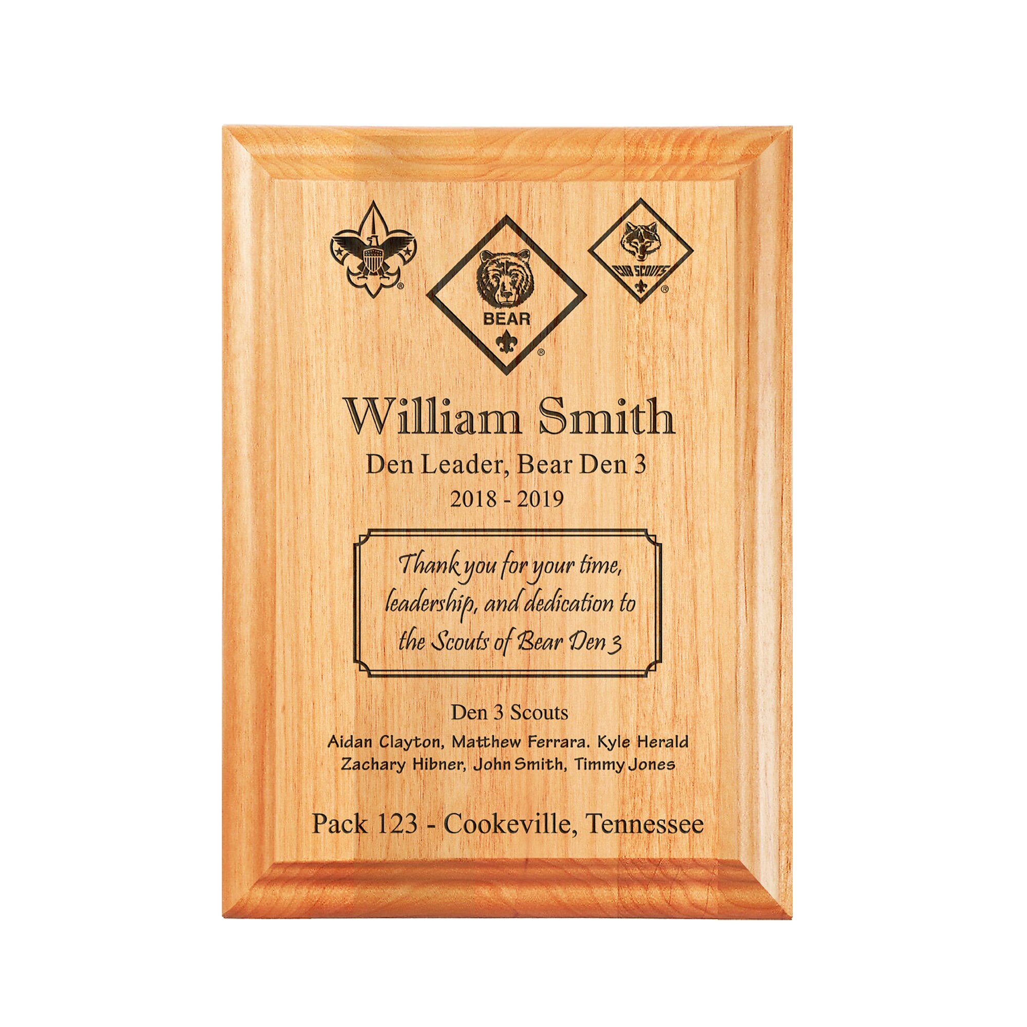 BSA Licensed Bear Den Leader Cub Scouts Plaque with Rank | Etsy