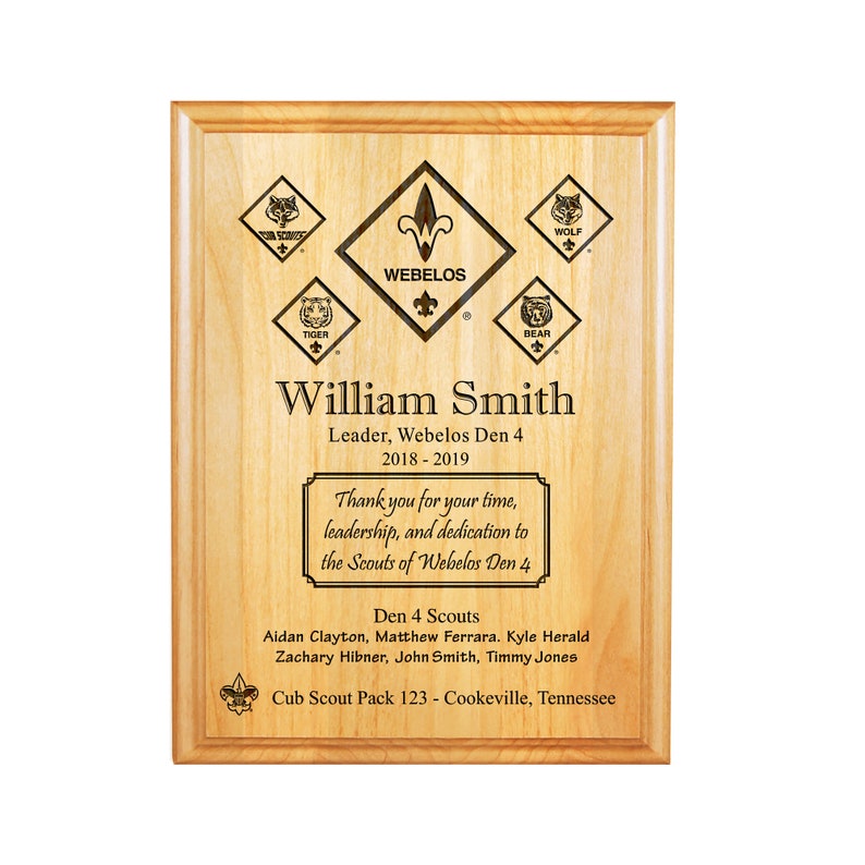 BSA Licensed Webelos Den Leader Cub Scouts Plaque With - Etsy