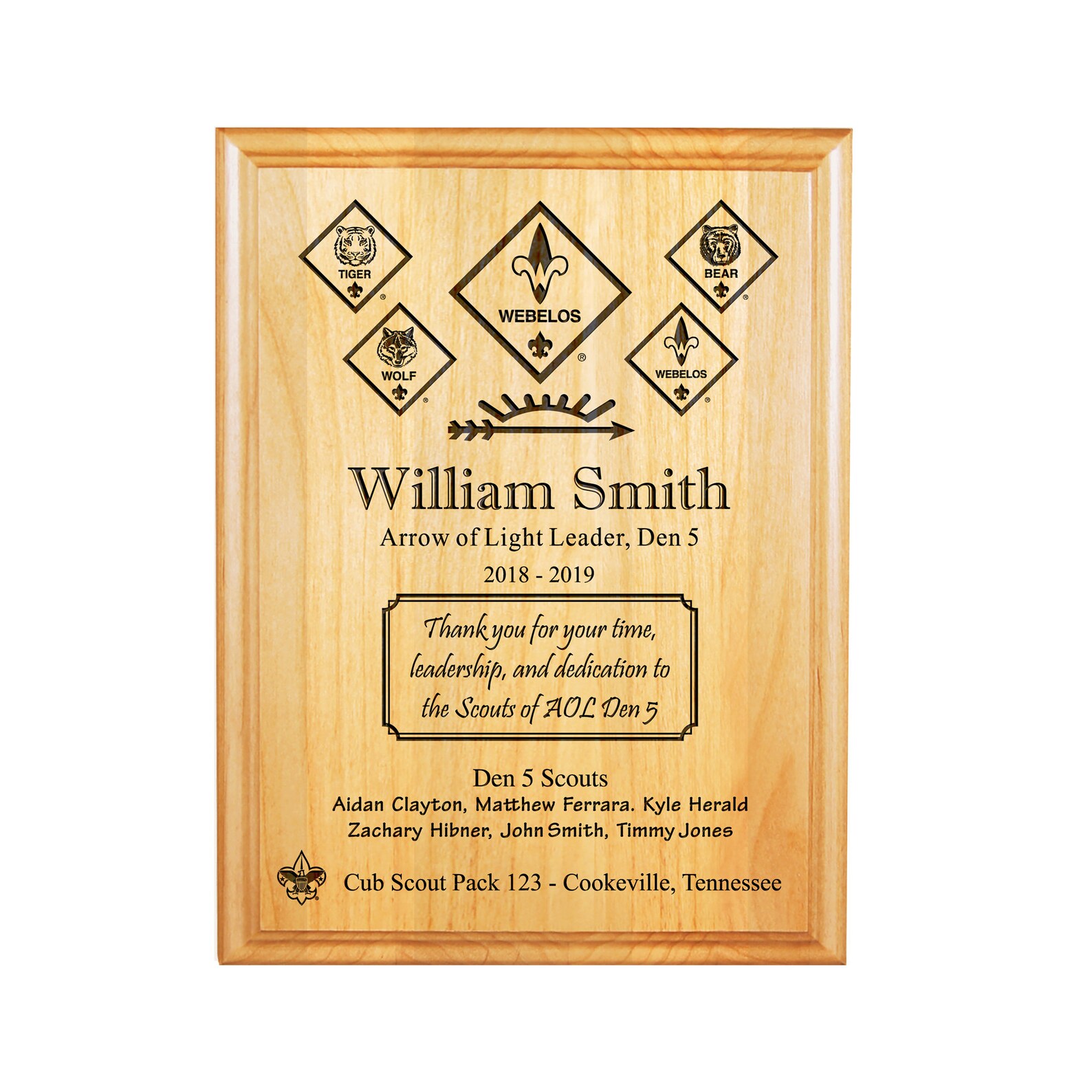 BSA Licensed AOL Den Leader Cub Scouts Plaque With Rank - Etsy