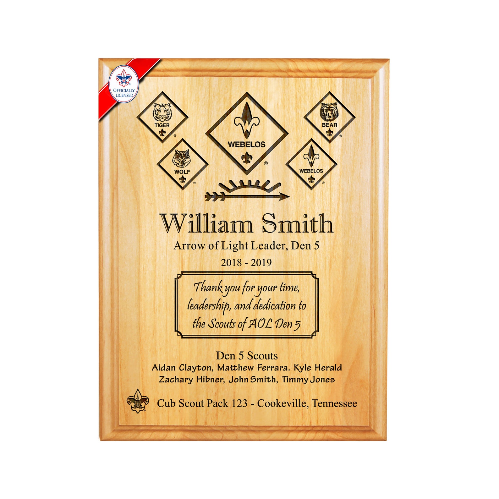 BSA Licensed AOL Den Leader Cub Scouts Plaque With Rank - Etsy