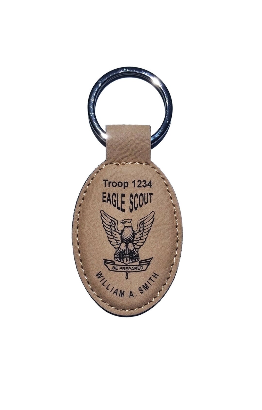 Eagle Scout Key Chain - Laser Engraved Tan Leatherette Oval ...