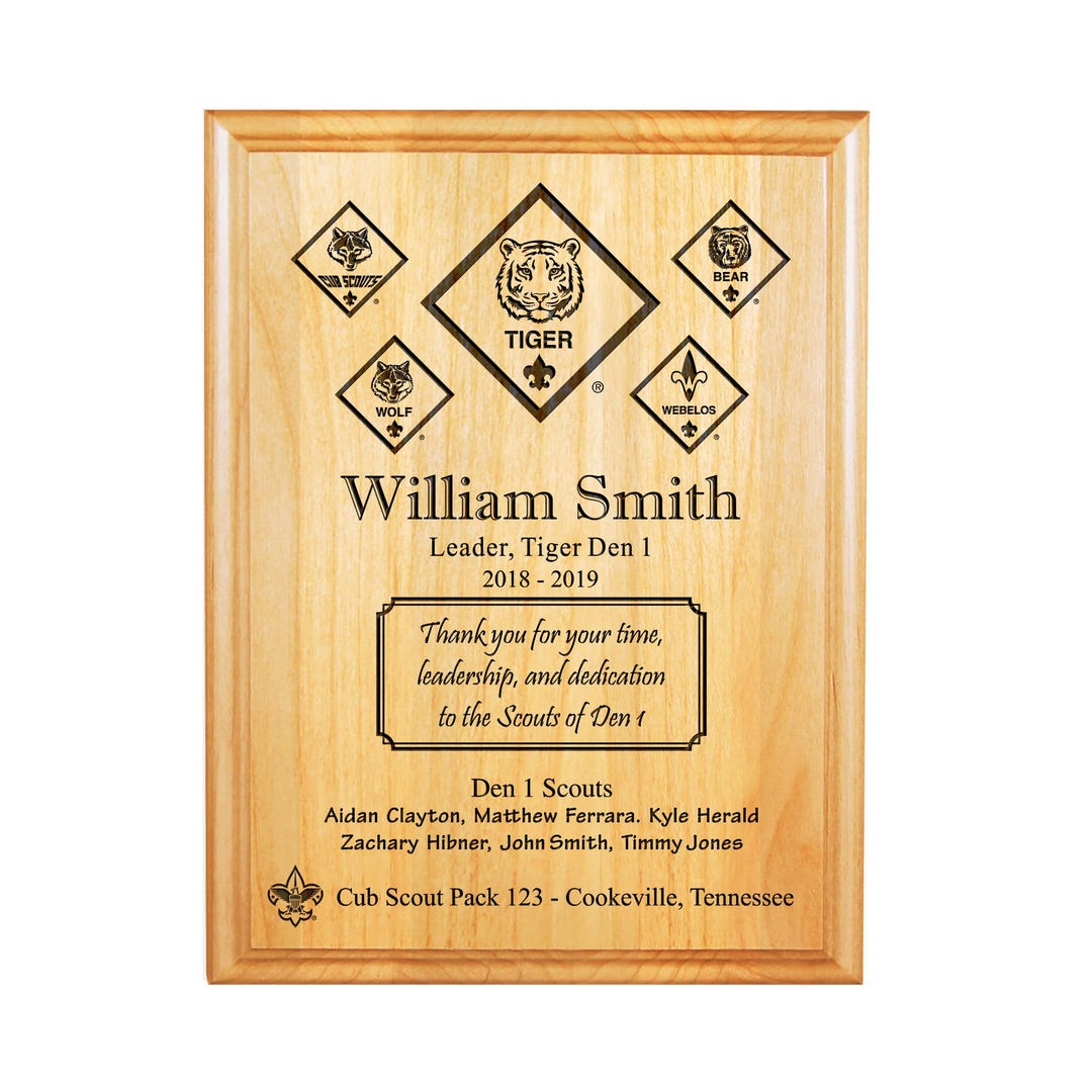 Tiger Den Leader Plaque - Cub Scout Rank Insignia (tiger Center ...