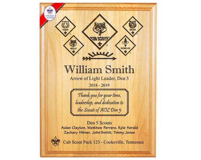 BSA Licensed AOL Den Leader Cub Scouts Plaque With Rank Insignia and ...