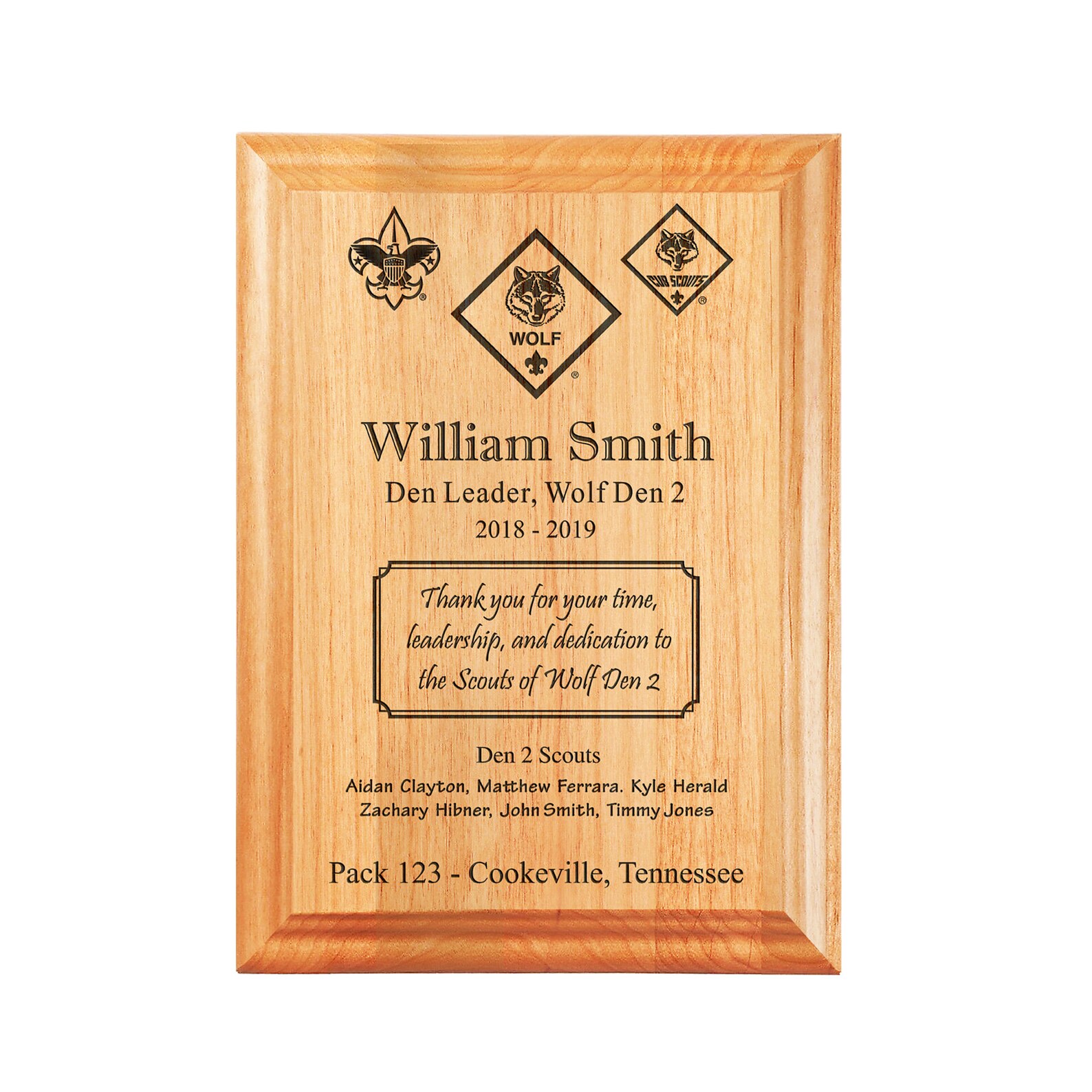 BSA Licensed Wolf Den Leader Cub Scouts Plaque with Rank | Etsy