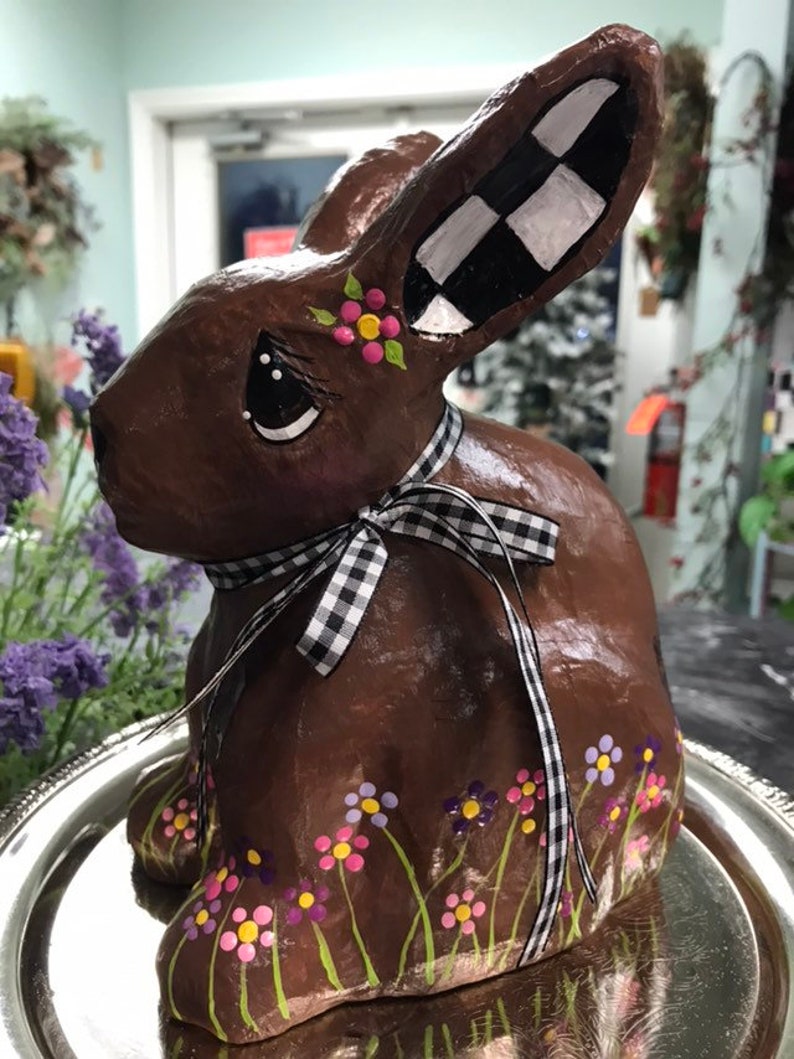 Hand Painted Paper Mache Chocolate Bunny - Etsy