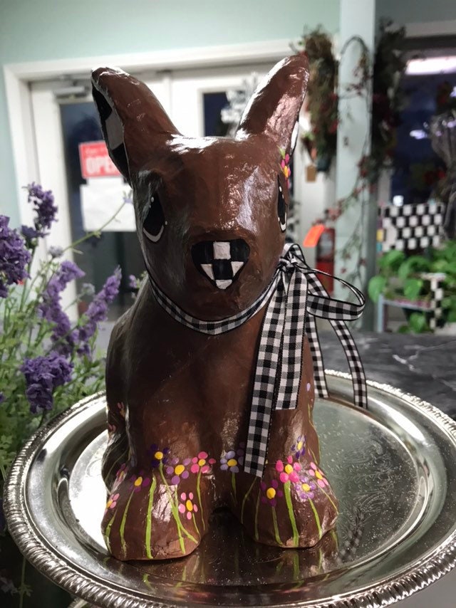 Hand Painted Paper Mache Chocolate Bunny - Etsy