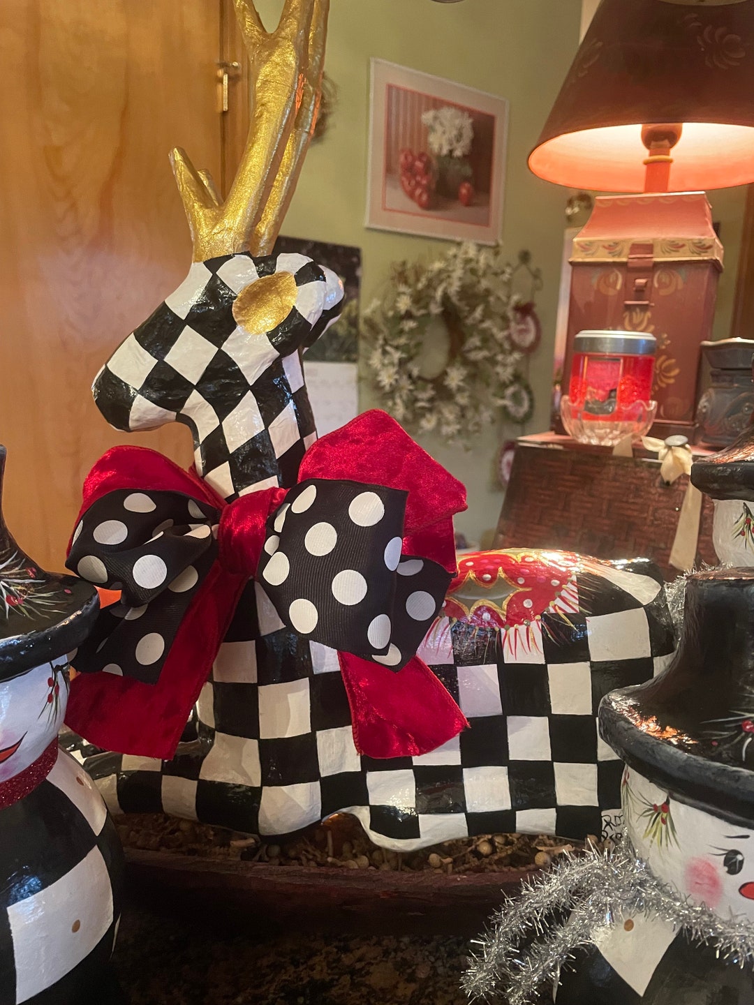 Black and White Check Reindeer - Etsy